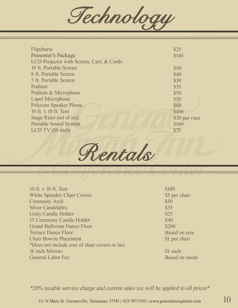 Event Menus – The General Morgan Inn and Conference Center