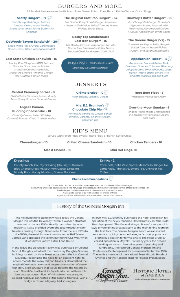 Menu – The General Morgan Inn and Conference Center