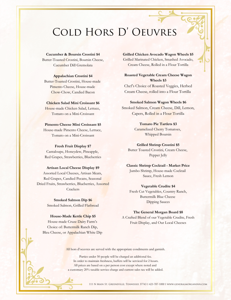 Event Menus – The General Morgan Inn and Conference Center