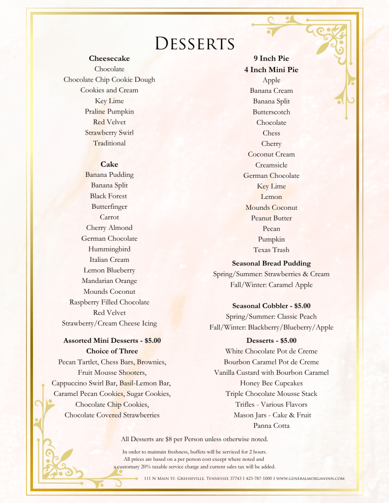 Event Menus – The General Morgan Inn and Conference Center