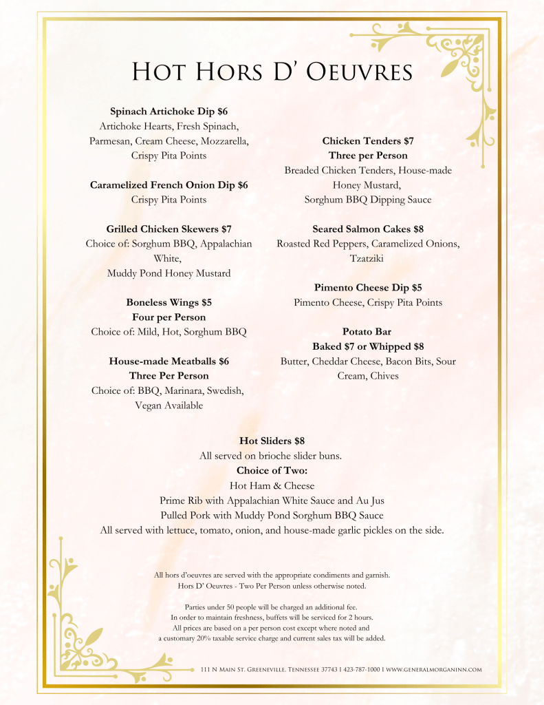 Event Menus – The General Morgan Inn and Conference Center