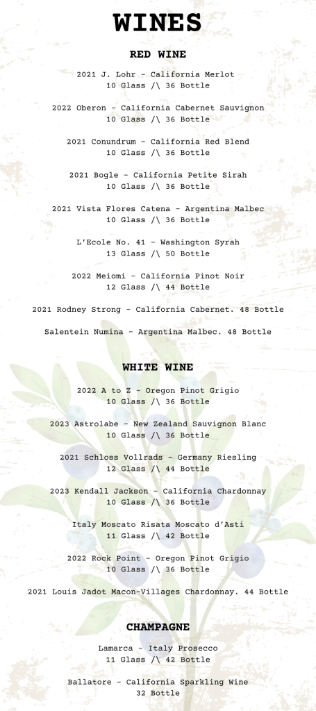 Menus – The General Morgan Inn and Conference Center