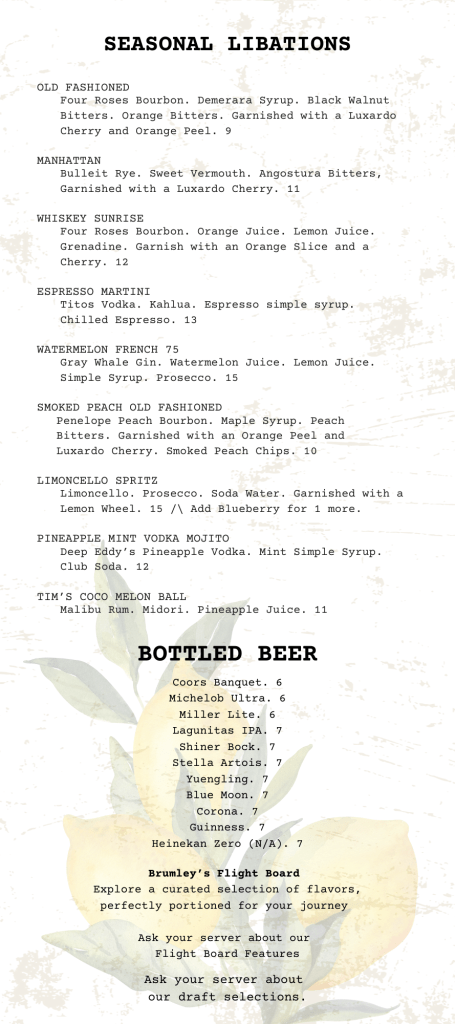 Menus – The General Morgan Inn and Conference Center