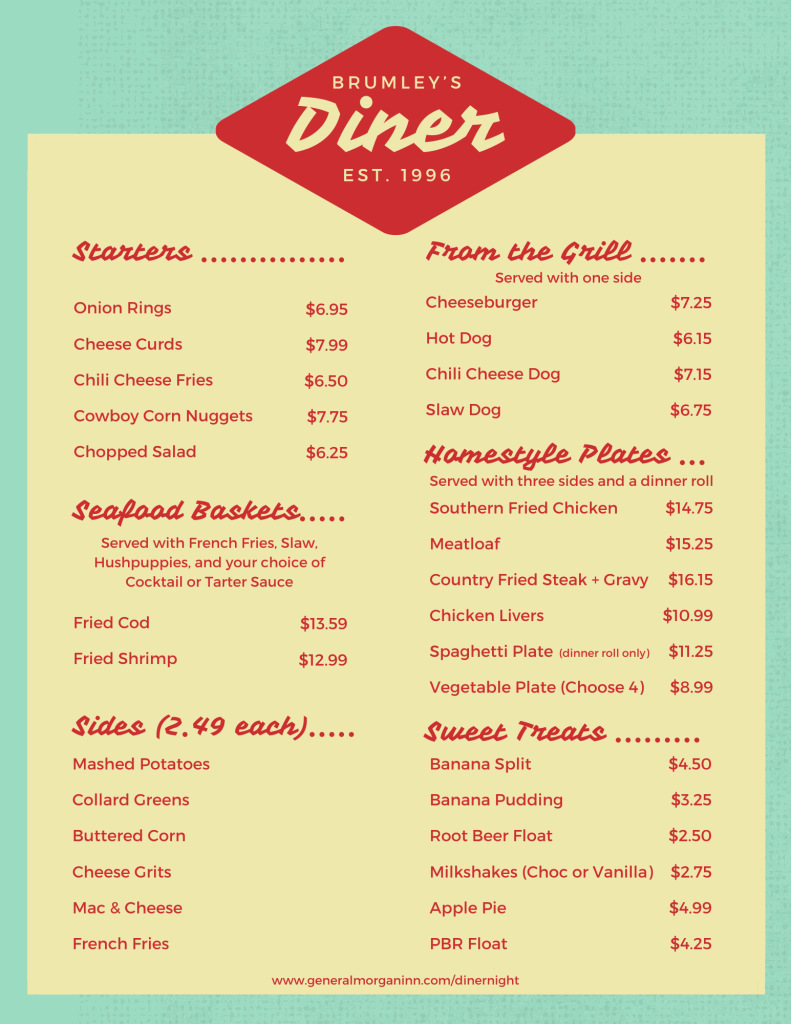 Menus – The General Morgan Inn and Conference Center