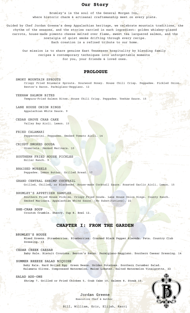 Menus – The General Morgan Inn and Conference Center