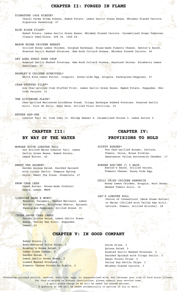 Menus – The General Morgan Inn and Conference Center