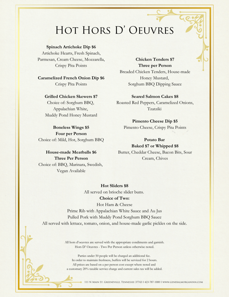 Event Menus – The General Morgan Inn and Conference Center